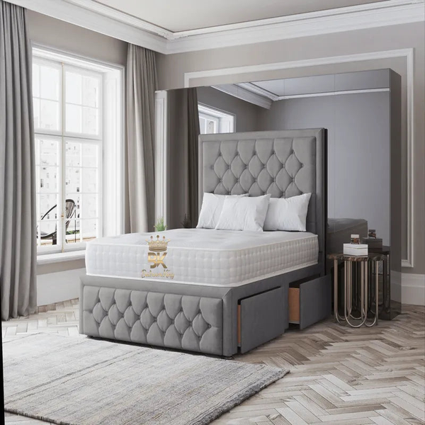 King size divan bed with high headboard store