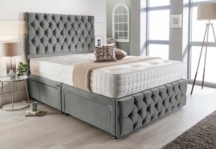 Hudson Divan Drawer Storage Bed - 5ft Kingsize - Cream Plush Velvet ...