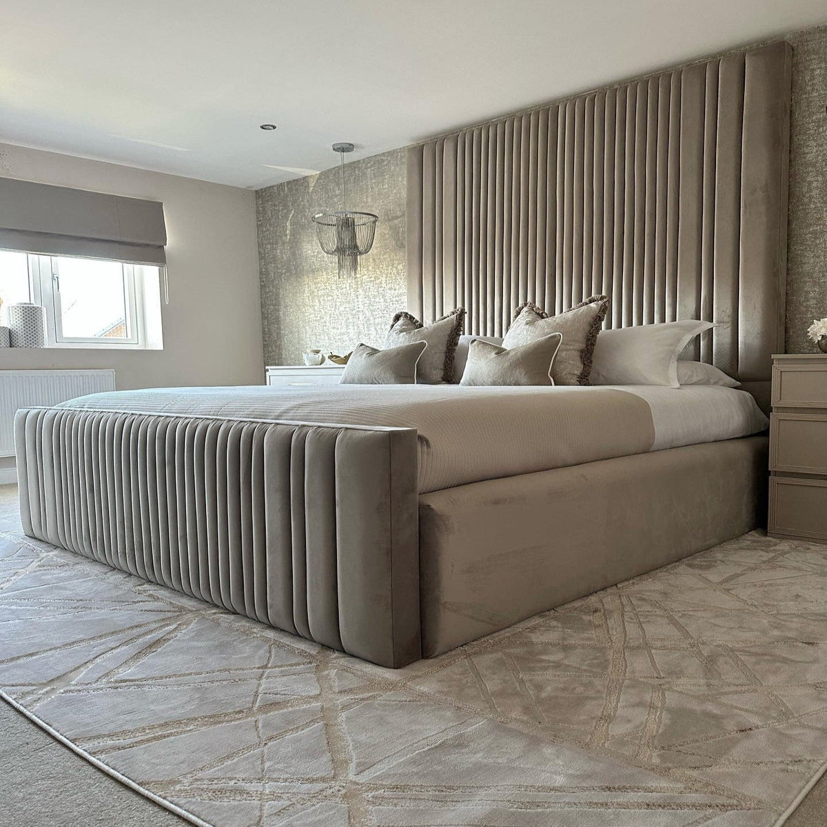 Ollie Panel Bed Frame / 6FT Superking Tall Headboard | Mink Plush ...