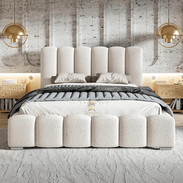Aiza Storage Bedframe | 5ft Kingsize | Teddy Cream Fabric – Bedroomking