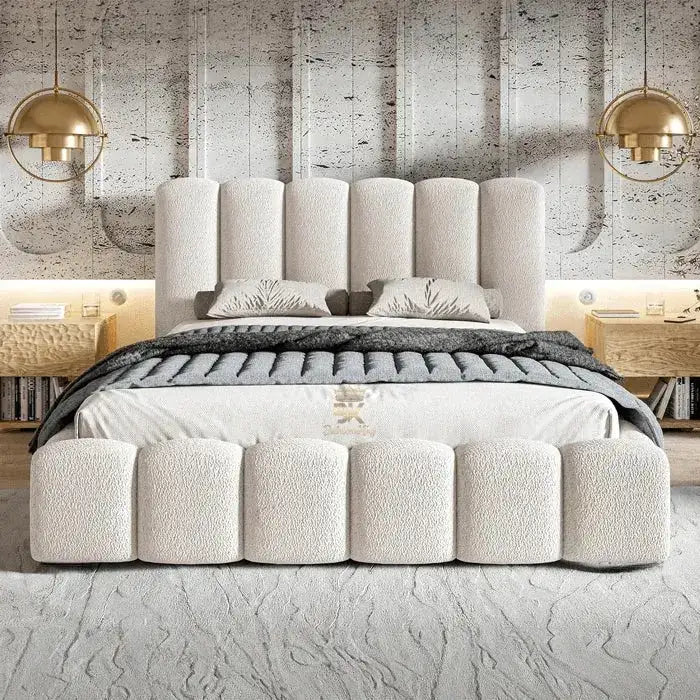 Aiza Storage Bedframe | 5ft Kingsize | Teddy Cream Fabric – Bedroomking