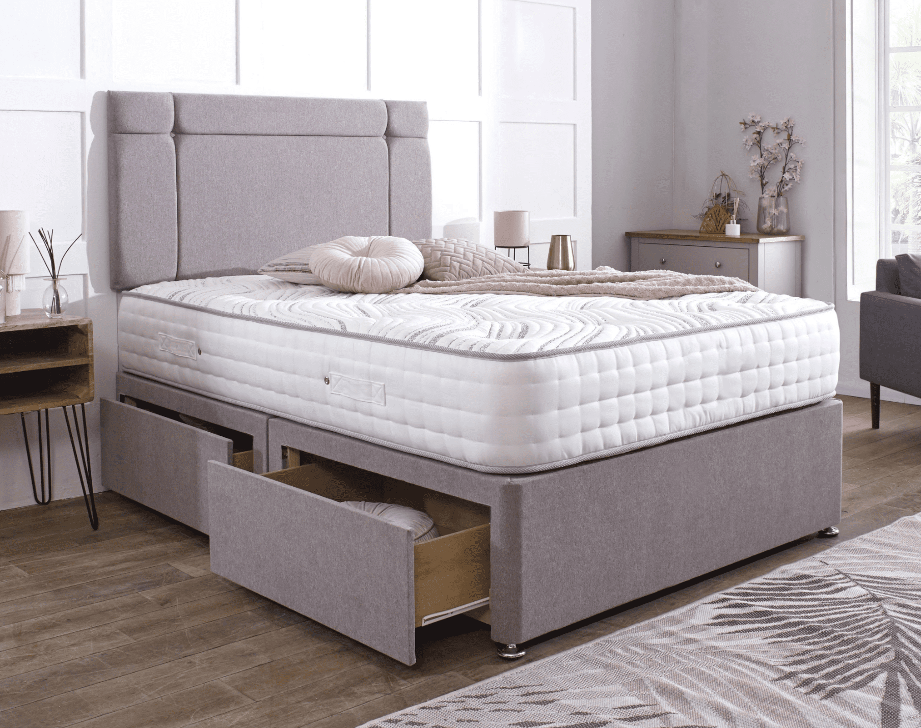 Elodie Luxury Divan Bed + Mattress | Cream Plush Velvet – Bedroomking